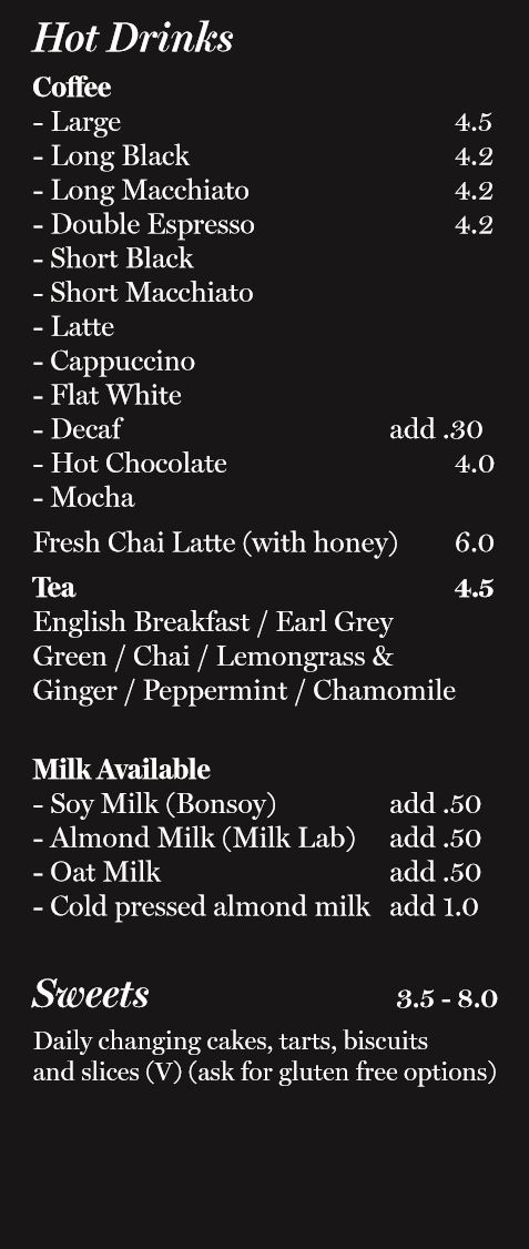 Menu – Mr Tulk Cafe – State Library of Victoria – Melbourne