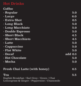Menu – Mr Tulk Cafe – State Library of Victoria – Melbourne